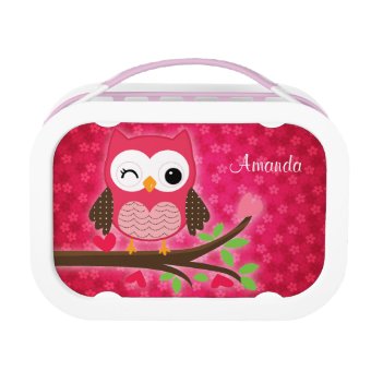 Hot Pink Cute Owl Girly Lunch Box | Zazzle
