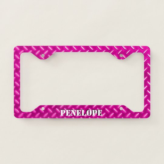Hot Pink Diamond Plate With Your Name License Plate Frame | Zazzle.com