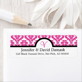 Hot Pink Elegant Monogram V Damask Label | Zazzle
