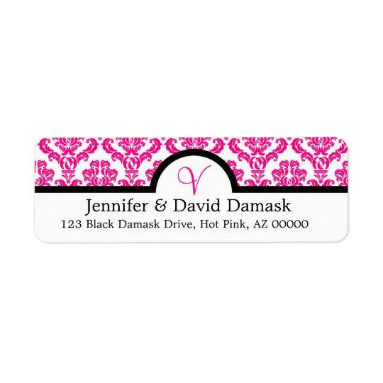 Hot Pink Elegant Monogram V Damask Label | Zazzle.com