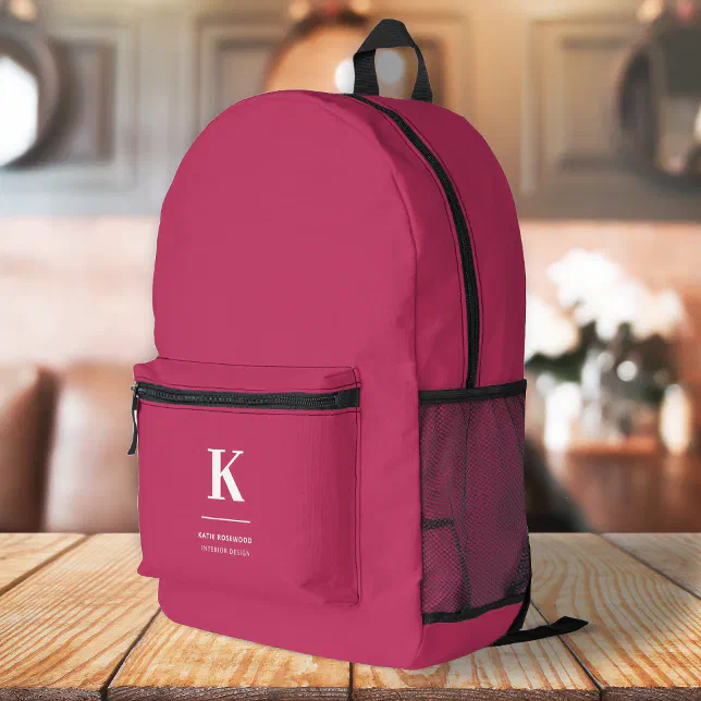 Hot Pink Feminine Girly Typographic Monogram Printed Backpack | Zazzle