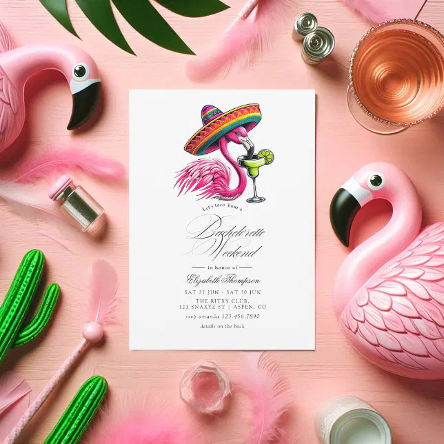 Hot-Pink Fiesta Flamingo Bachelorette Weekend Invitation | Zazzle