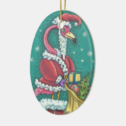 HOT PINK FLAMINGO SANTA, CUTE CHRISTMAS BIRD 2019 CERAMIC ORNAMENT | Zazzle