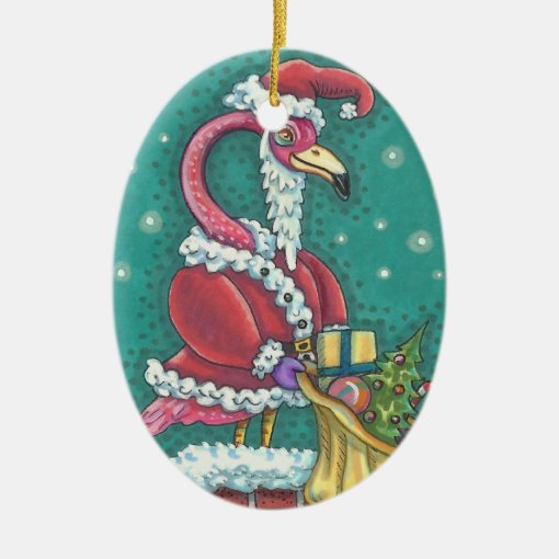 HOT PINK FLAMINGO SANTA, CUTE CHRISTMAS BIRD 2019 CERAMIC ORNAMENT | Zazzle