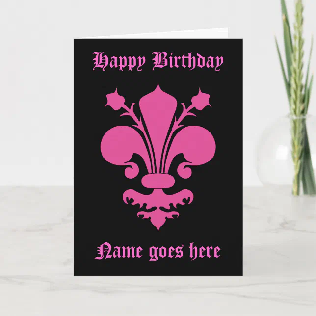 Hot pink fleur de lis symbol Happy Birthday Card | Zazzle
