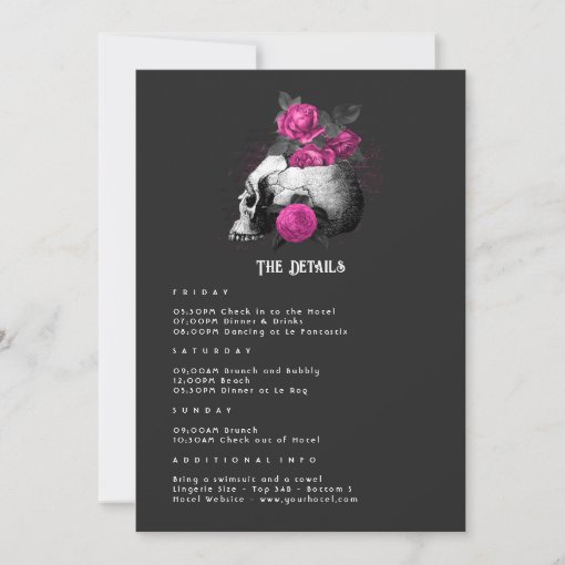Hot-Pink Floral Gothic Skull Bachelorette Weekend Invitation | Zazzle