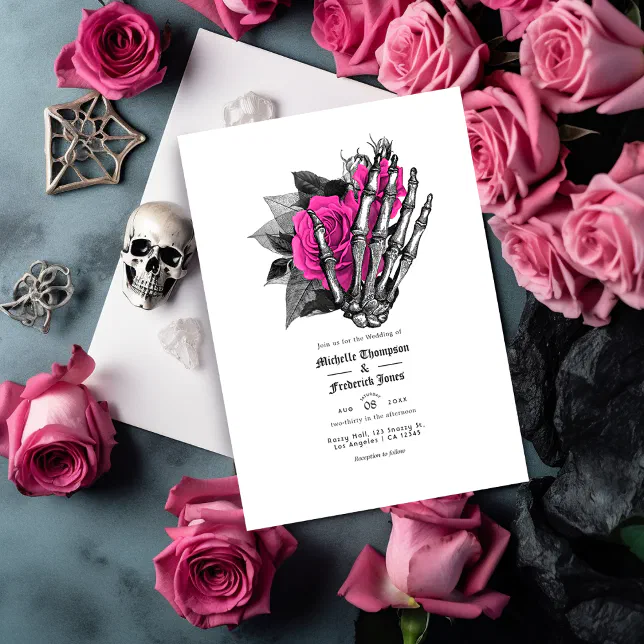 Hot-Pink Floral Gothic Wedding QR Code Invitation | Zazzle