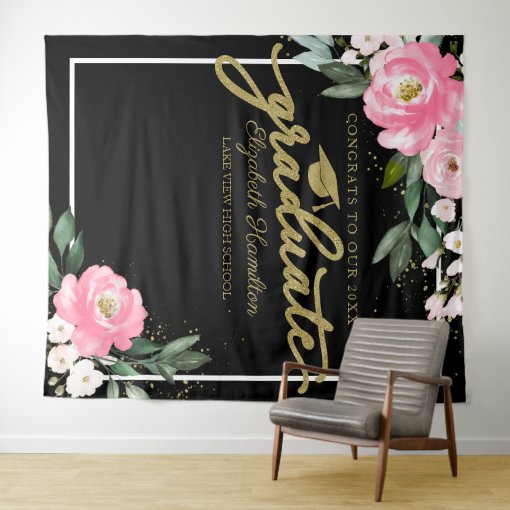 Hot Pink Floral Graduation Party Photo Backdrop | Zazzle