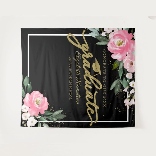 Hot Pink Floral Graduation Party Photo Backdrop | Zazzle