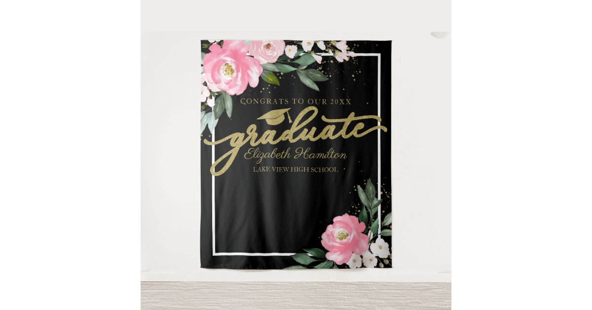 Hot Pink Floral Graduation Party Photo Backdrop | Zazzle