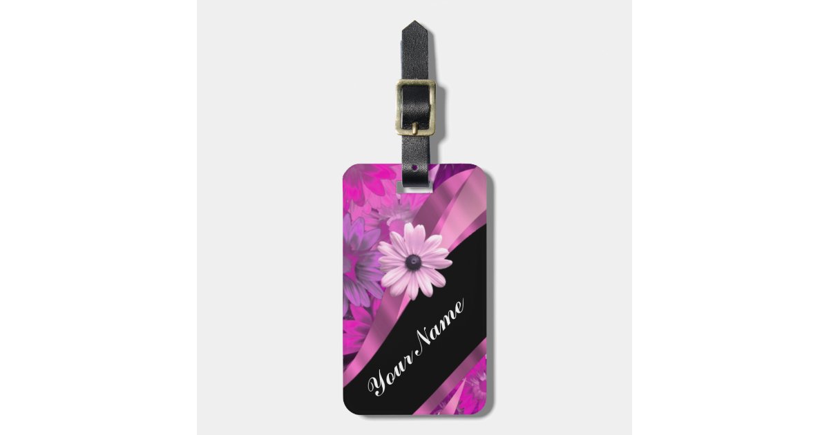 Hot pink floral luggage tag | Zazzle
