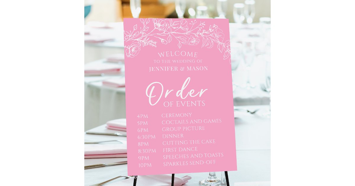 Hot pink floral Order of events Wedding welcome Poster | Zazzle