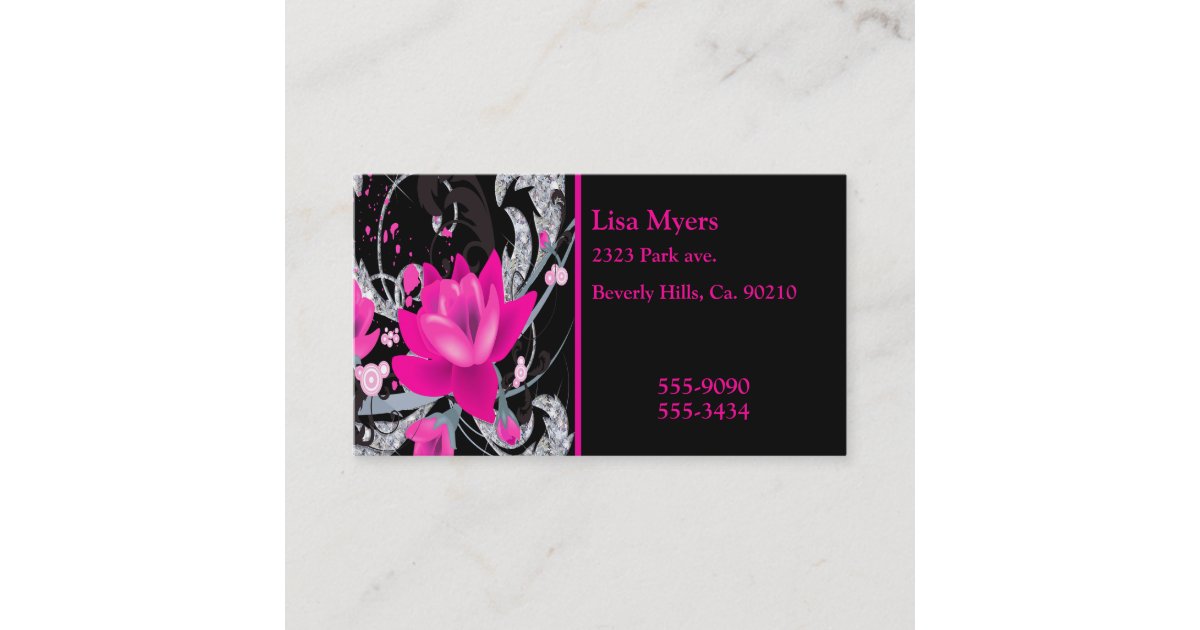 Hot Pink Flowers Diamond Bling Business Card | Zazzle