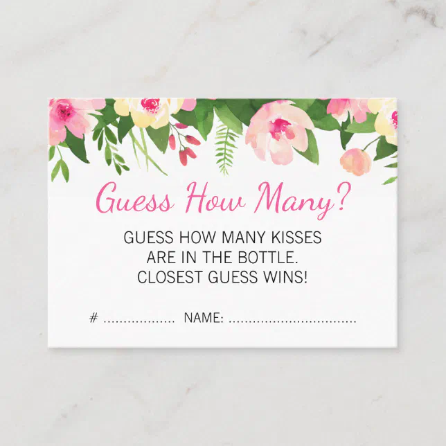 Hot Pink Flowers Guess How Many Baby Shower Game Business Card | Zazzle
