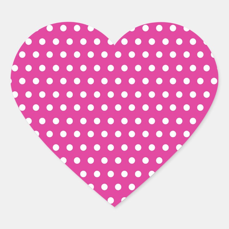 Hot Pink Fuchsia and White Polka Dots Pattern Gift Heart Sticker | Zazzle