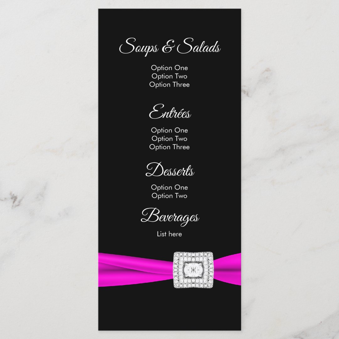 Hot Pink Fuchsia Black Diamond Menu Cards | Zazzle