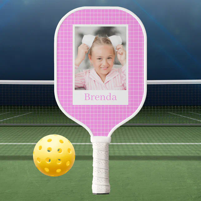 Hot Pink Girly Pattern Photo Girl Pickleball Paddle | Zazzle