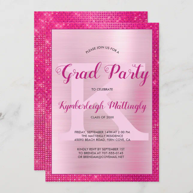 Hot Pink Glam Fun Diamond Sparkle Graduation Party Invitation | Zazzle