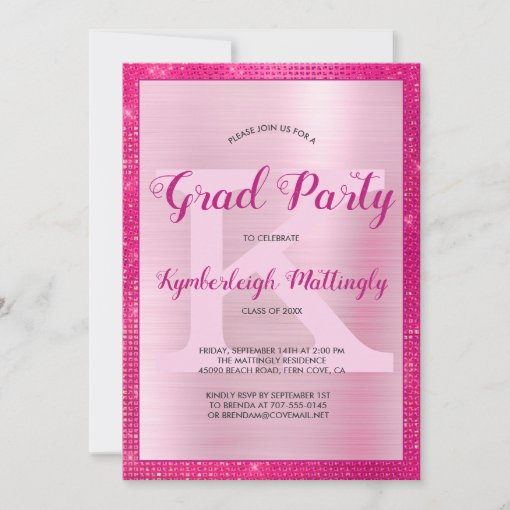 Hot Pink Glam Fun Diamond Sparkle Graduation Party Invitation | Zazzle