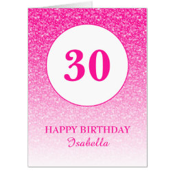 Hot Pink Glitter 30th Birthday Card | Zazzle