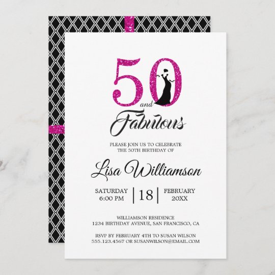 Hot Pink Glitter 50 Fabulous 50th Birthday Party Invitation