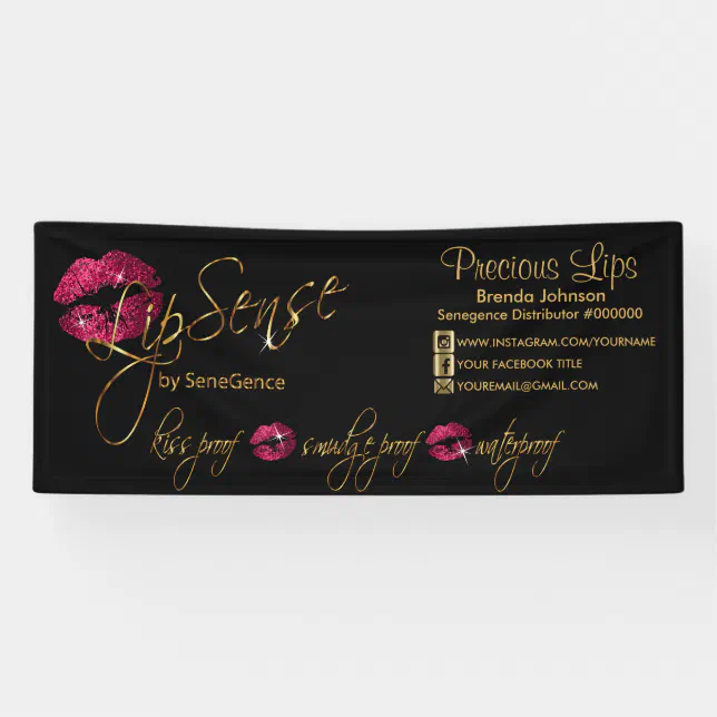 Hot Pink Glitter and Gold Lips 2 Banner | Zazzle