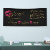 Hot Pink Glitter and Gold Lips Banner | Zazzle