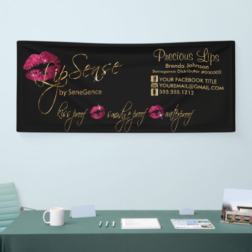 Hot Pink Glitter and Gold Lips Banner | Zazzle