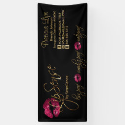 Hot Pink Glitter and Gold Lips Banner | Zazzle