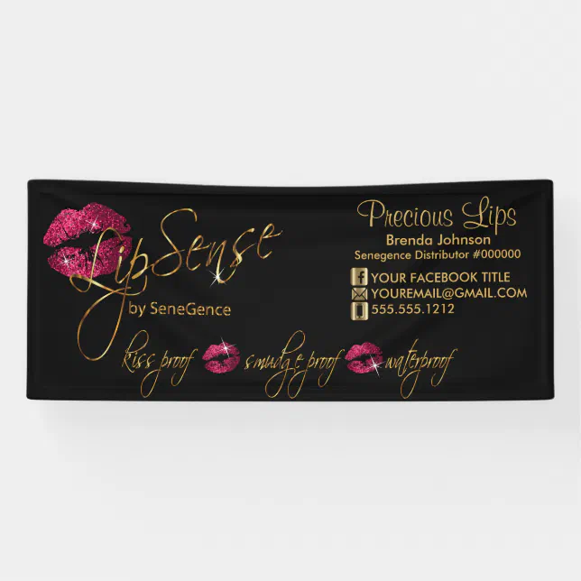 Hot Pink Glitter and Gold Lips Banner | Zazzle