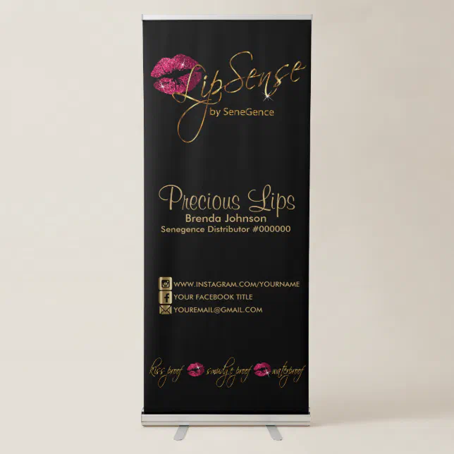 Hot Pink Glitter and Gold Lips Retractable Banner | Zazzle