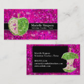Hot Pink Glitter Apple Substitute Teacher Tutor Business Card | Zazzle
