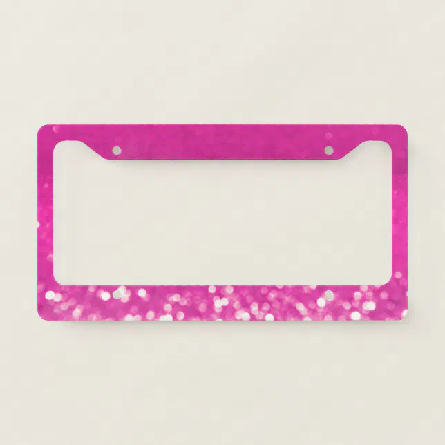 Hot Pink Glitter Bokeh Monogram License Plate Frame | Zazzle