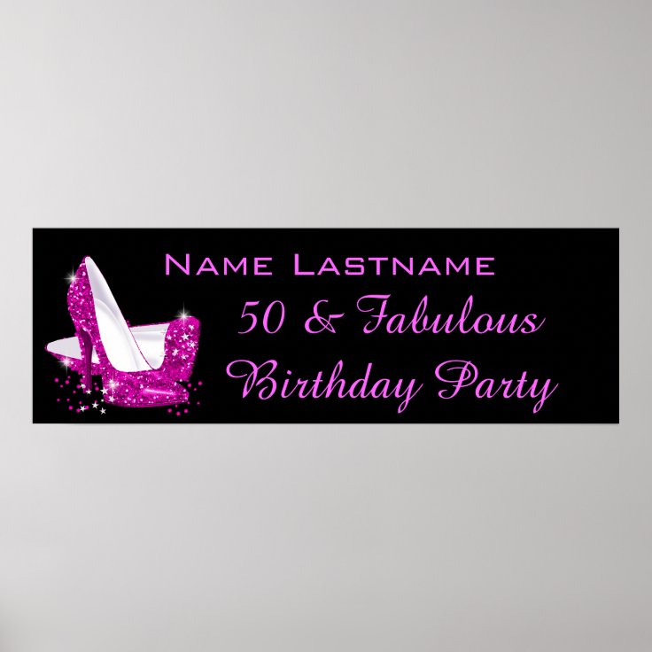 Hot Pink Glitter High Heels Birthday Banner Poster | Zazzle