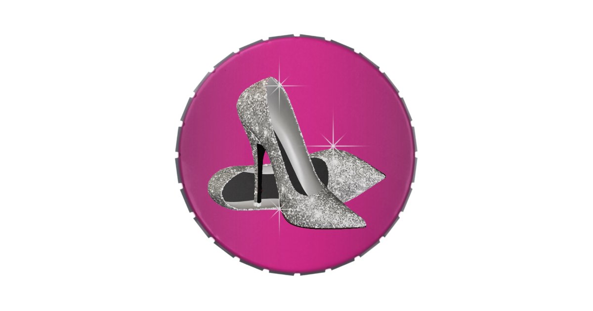 Hot Pink Glitter High Heels Birthday Party Candy Candy Tin | Zazzle