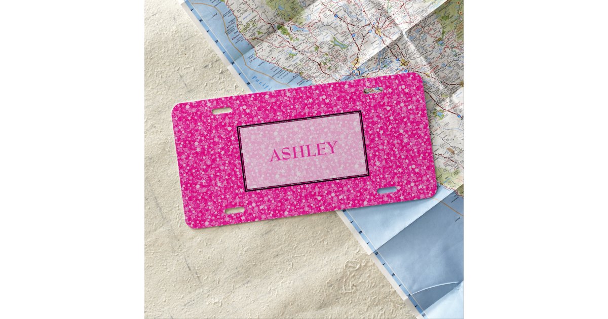 Hot Pink Glitter License Plate | Zazzle