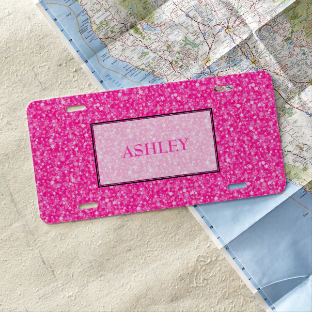 Hot Pink Glitter License Plate | Zazzle
