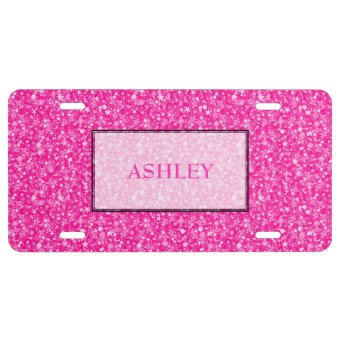 Hot Pink Glitter License Plate | Zazzle
