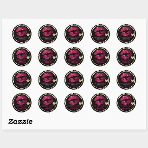 Hot Pink Glitter Lipstick - Marble Classic Round Sticker | Zazzle
