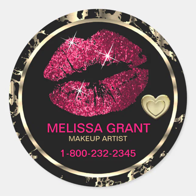 Hot Pink Glitter Lipstick - Marble Classic Round Sticker | Zazzle