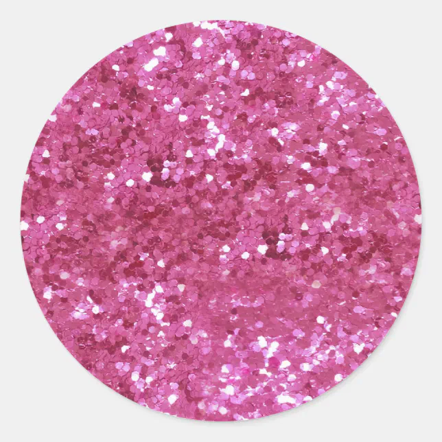 Hot Pink Glitter Look Classic Round Sticker | Zazzle