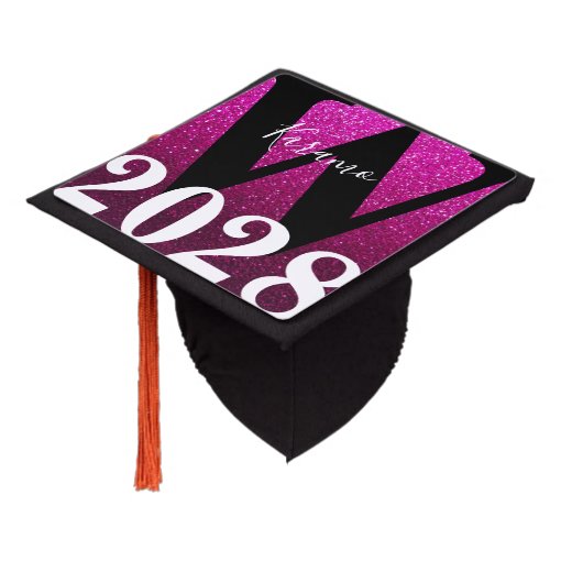 Hot Pink Glitter Ombre Monogram Name Graduation Graduation Cap Topper ...