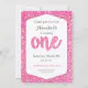 Hot Pink Glitter "One" First Birthday Card | Zazzle