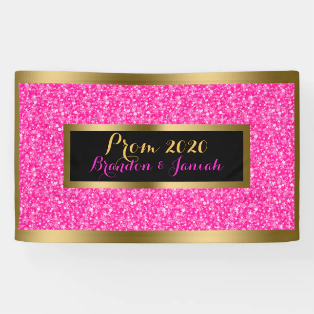 Hot Pink Glitter Pattern With Gold Banner | Zazzle