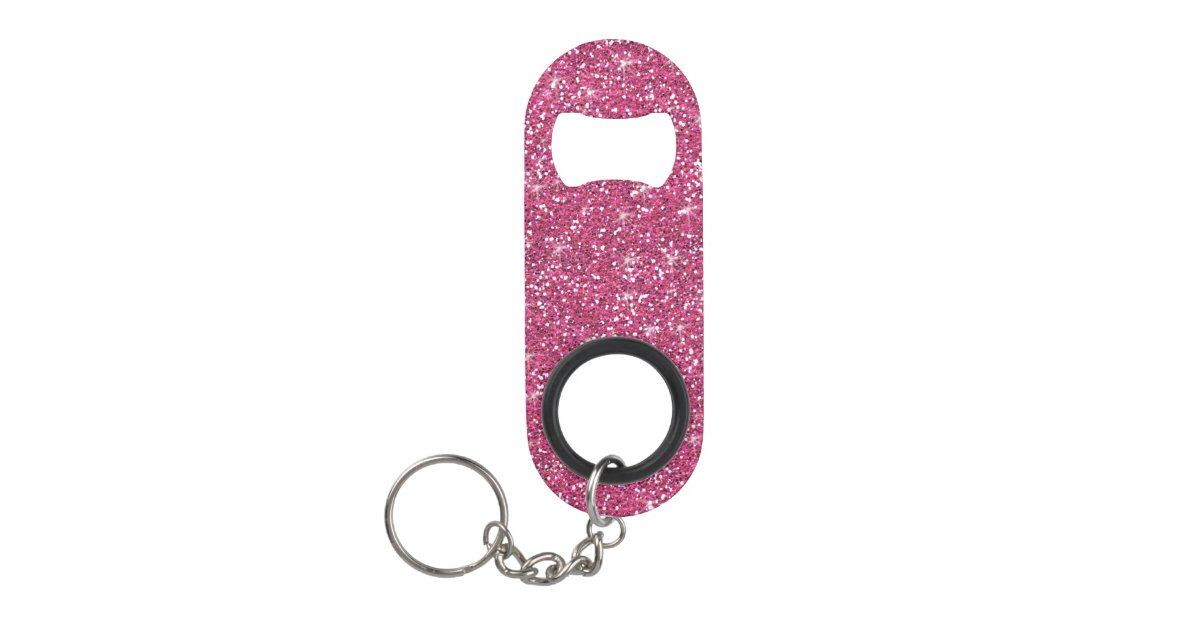 Hot Pink Glitter Printed Keychain Bottle Opener | Zazzle