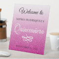 Hot Pink Glitter Quinceañera 15th Birthday Welcome Pedestal Sign | Zazzle