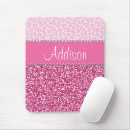 Hot Pink Glitter Rhinestone Leopard Bling Mousepad | Zazzle