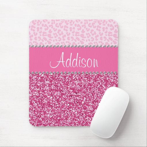 Hot Pink Glitter Rhinestone Leopard Bling Mousepad | Zazzle