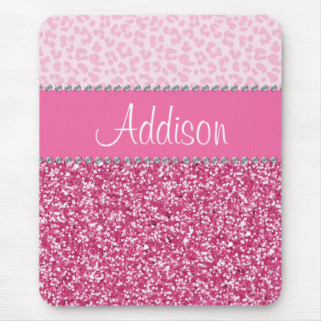 Hot Pink Glitter Rhinestone Leopard Bling Mousepad | Zazzle