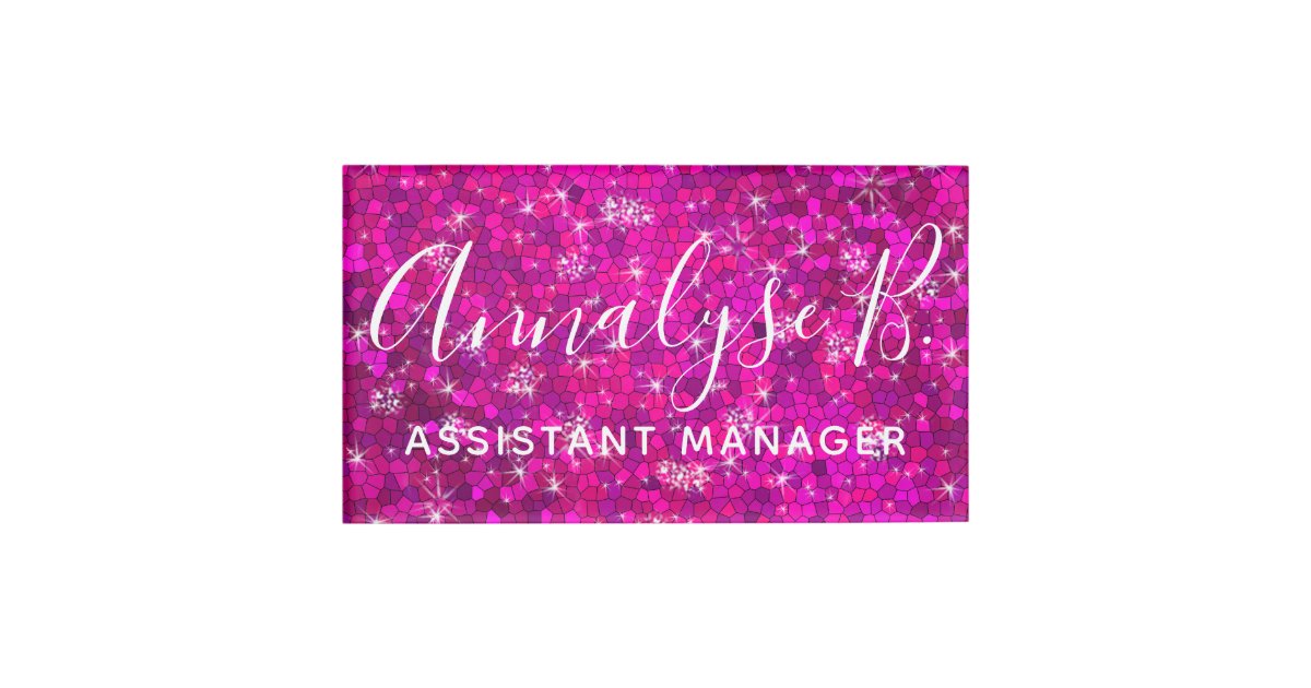 Hot Pink Glitter Sparkly Glam Professional Stylist Name Tag | Zazzle